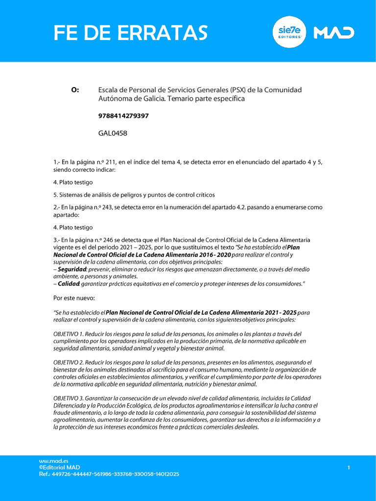 GAL0458-FE DE ERRATAS-actualizada Enero 2025 | PDF