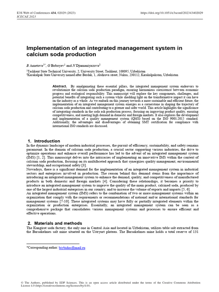 Ametova Et Al. - 2023 - Implementation of An Integrated Management System in Calcium Soda ...