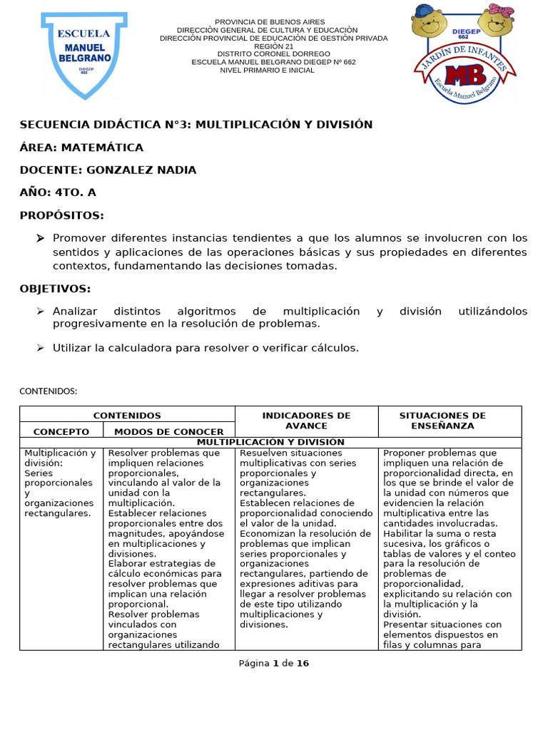 Secuencia Didáctica: Multiplicación y División | PDF | Multiplicación ...