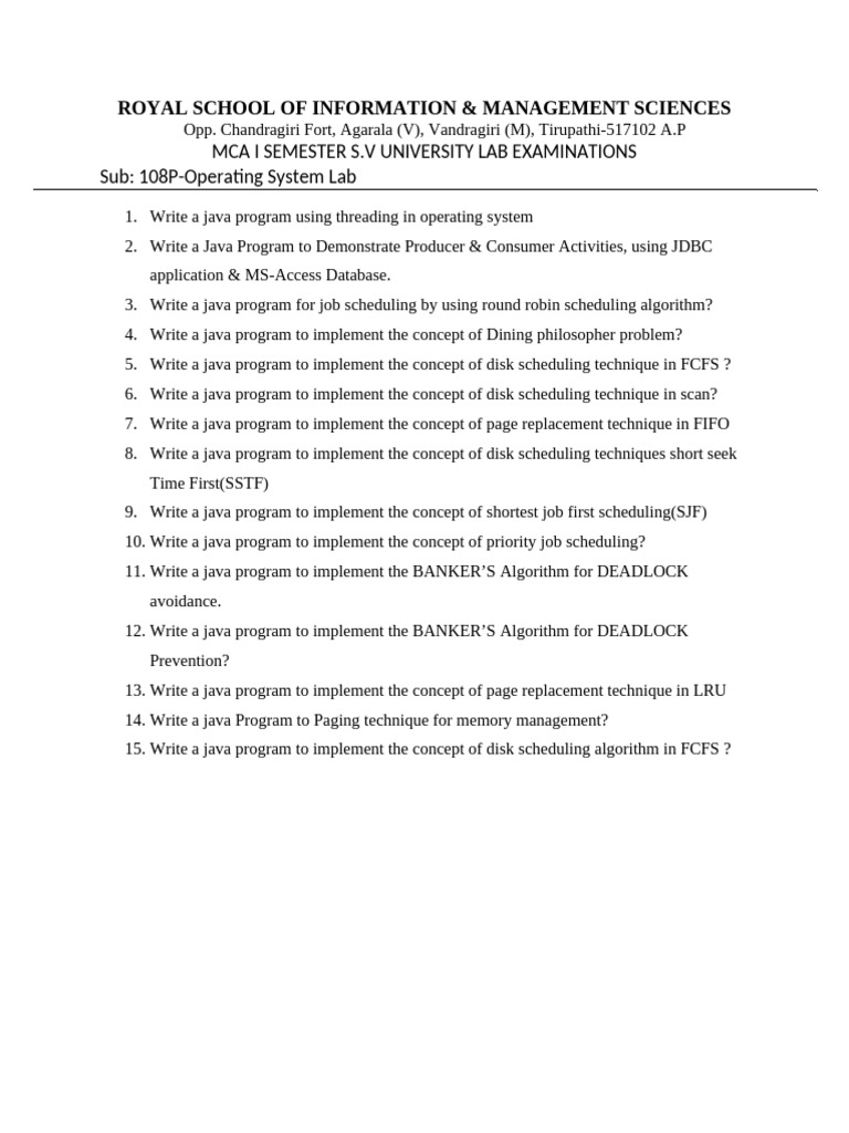 MCA Operating System Lab Exam Tasks | PDF