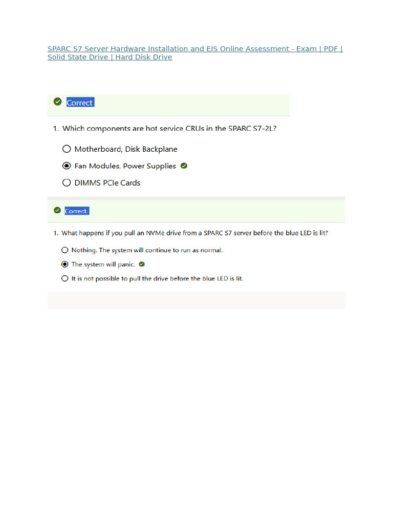 SPARC S7 Server Exam Guide | PDF