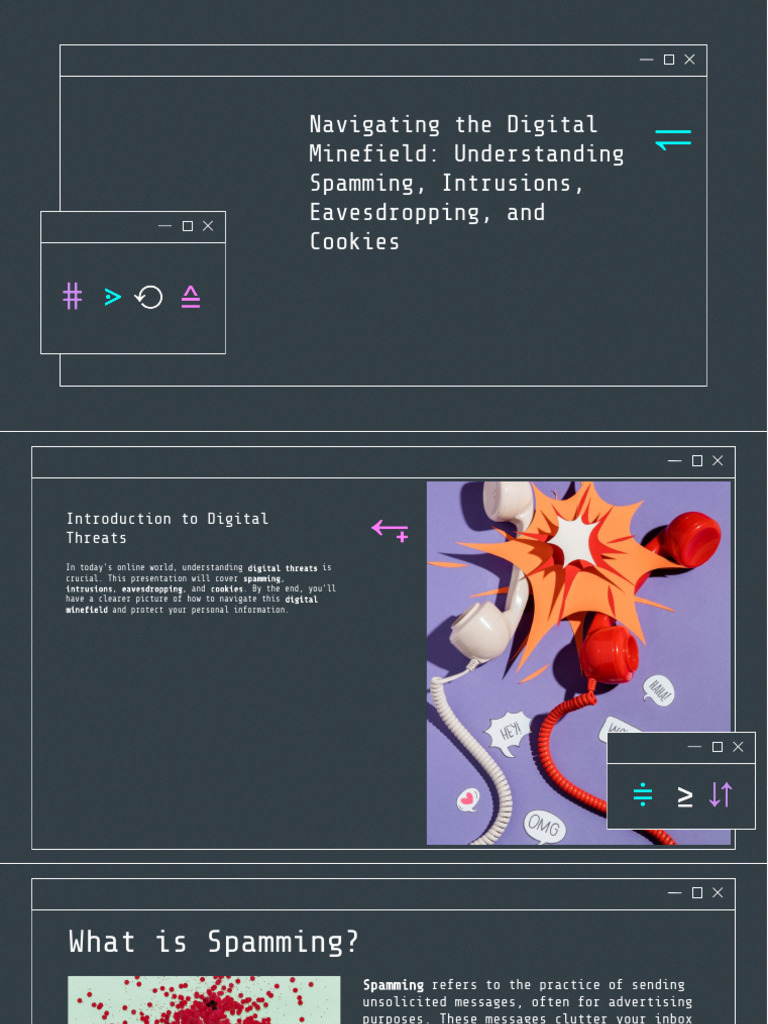 Slidesgo Navigating The Digital Minefield Understanding Spamming Intrusions Eavesdropping and ...