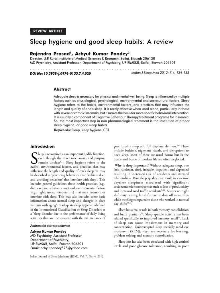 sleep hygiene | PDF | Sleep | Insomnia