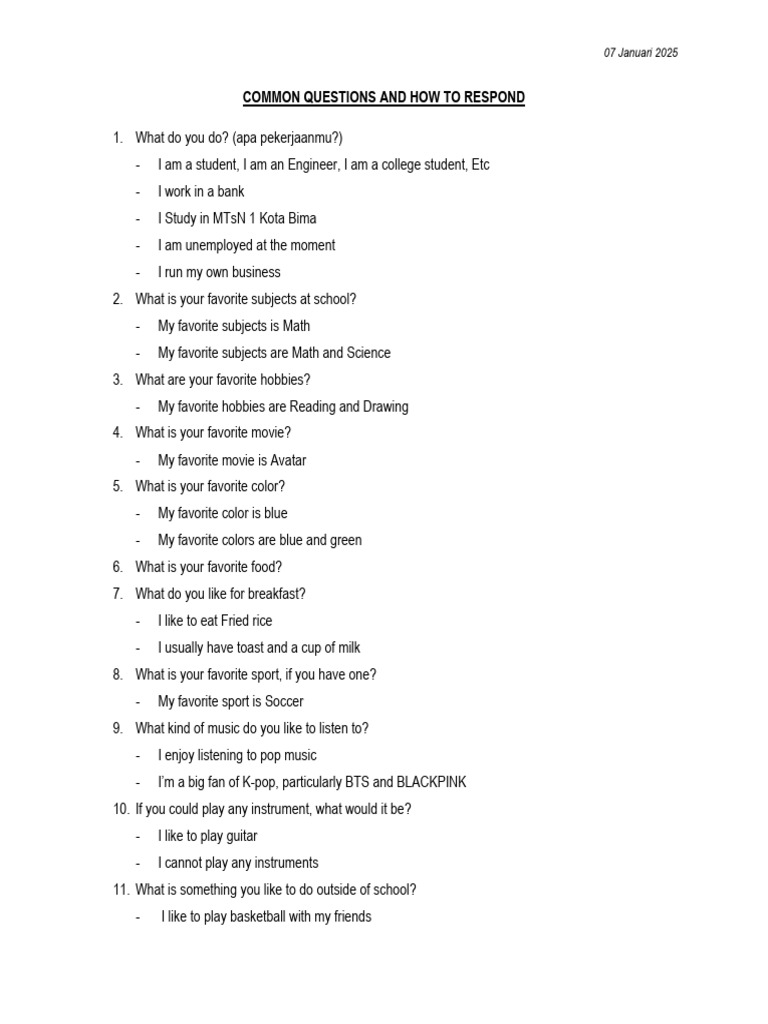 COMMON QUESTIONS | PDF