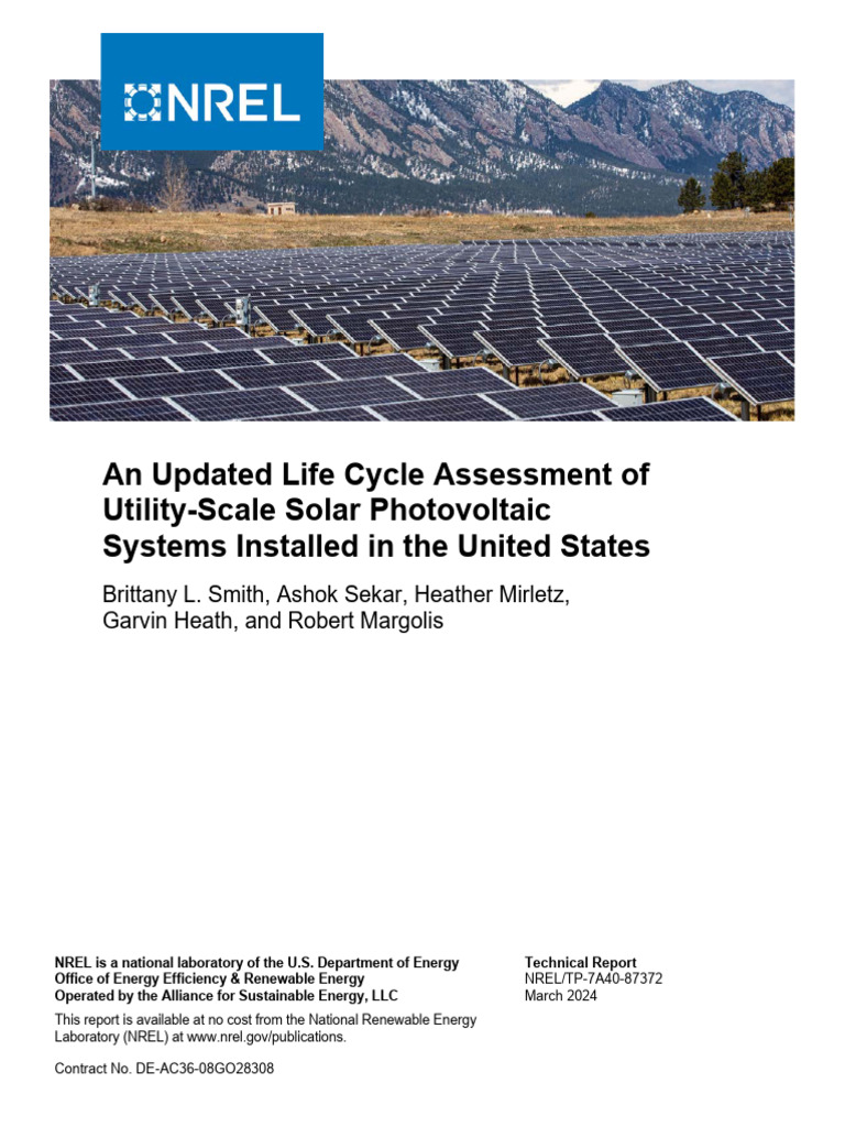 Updated Life Cycle Assessment of U.S. Solar PV | PDF | Life Cycle ...