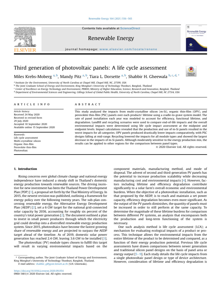 Third Generation of PV Panel | PDF | Photovoltaics | Life Cycle Assessment