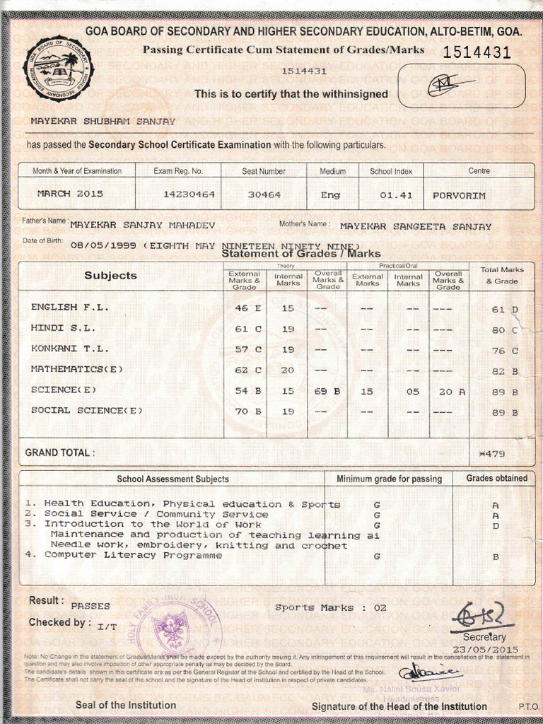 2.Class X and XII Marksheet | PDF