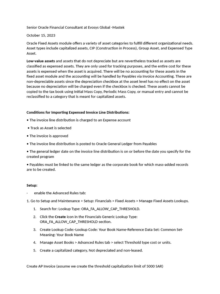 Understanding Expensed Assets in Oracle | PDF | Accounts Payable ...