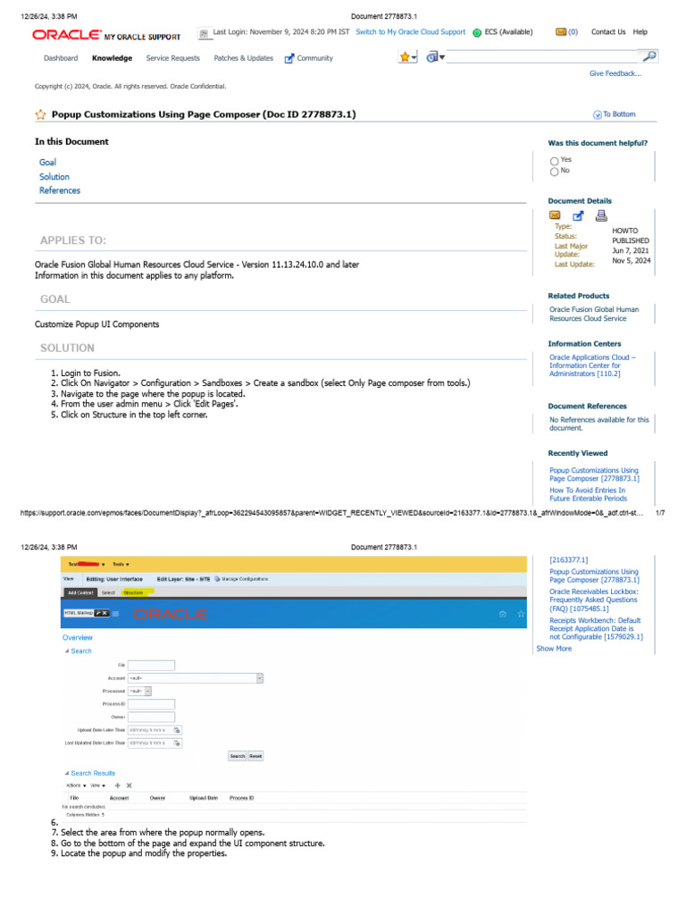 Popup Customizations Using Page Composer (Doc ID 2778873.1) | PDF ...