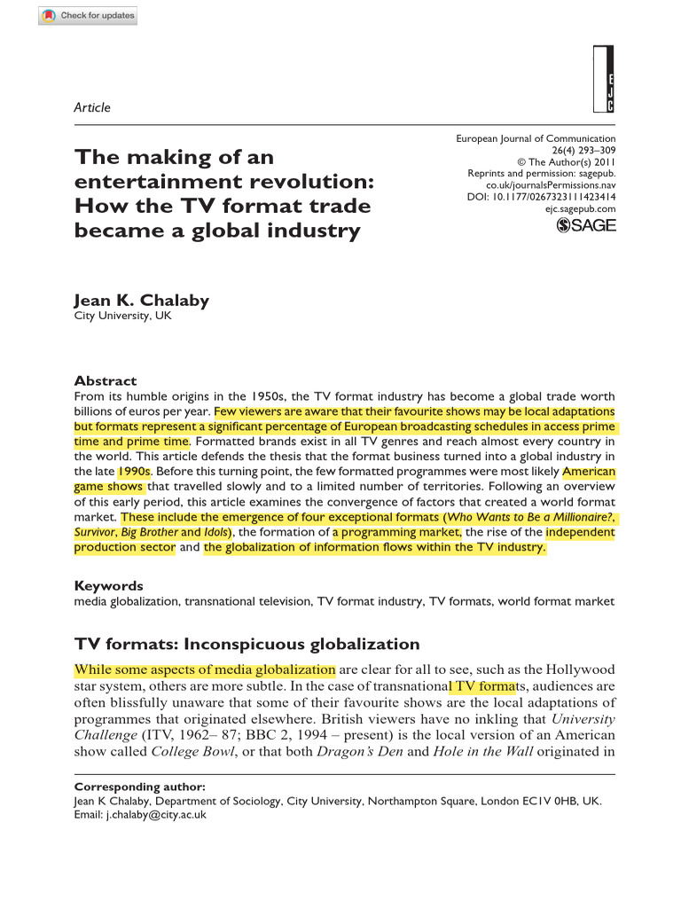 Global TV Format Industry Evolution | PDF | Reality Television ...