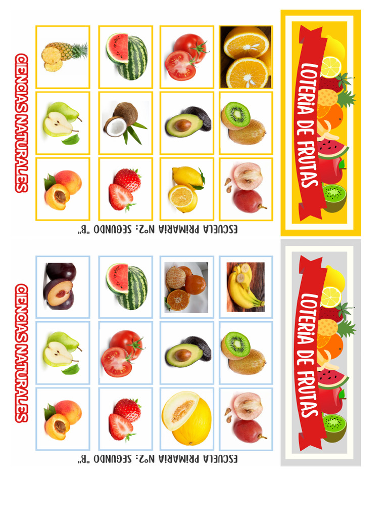 Bingo de Frutas - Cartones | PDF