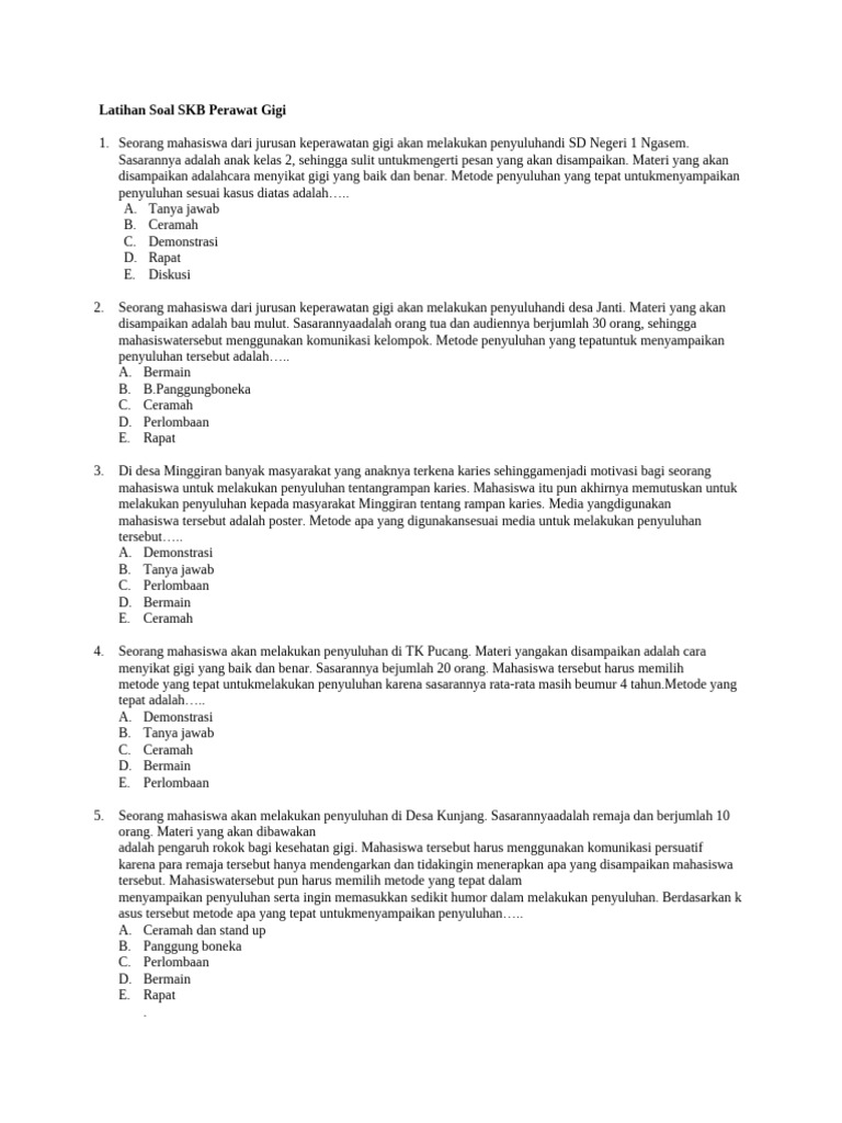 Latihan Soal SKB Perawat Gigi | PDF