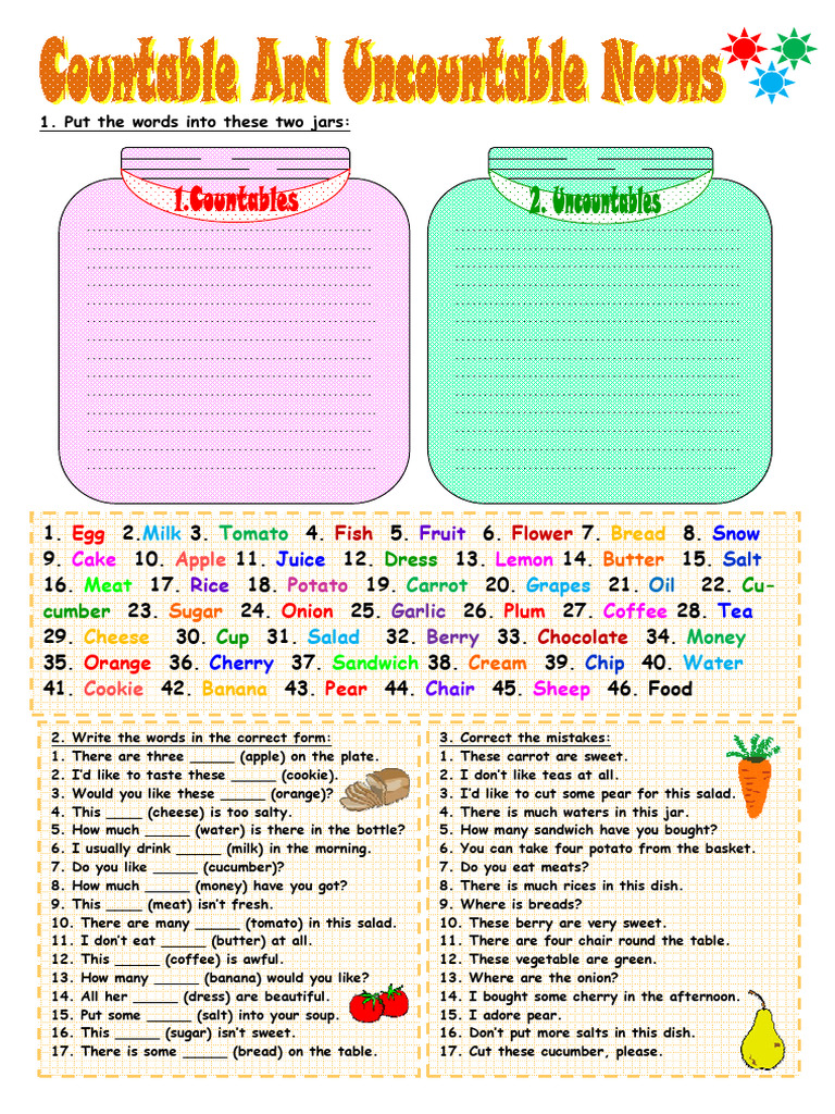 Countable and Uncountable Exercise Unit 3 | PDF | Salad | Foods