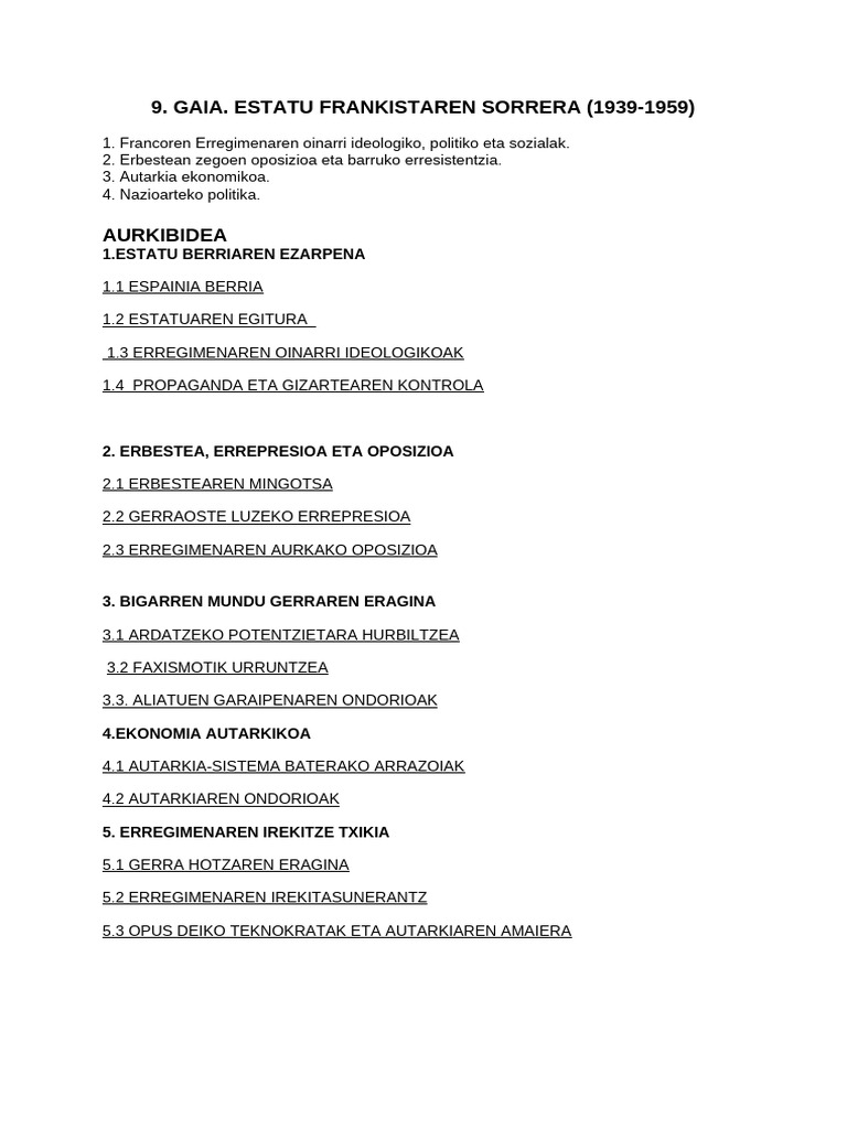 HISTORIA - 9. Gaia Laburpena | PDF