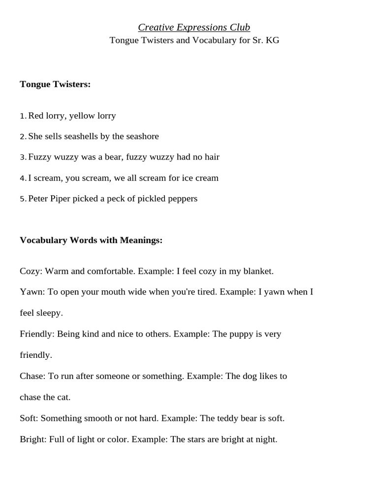 Tongue Twisters and Vocabulary | PDF