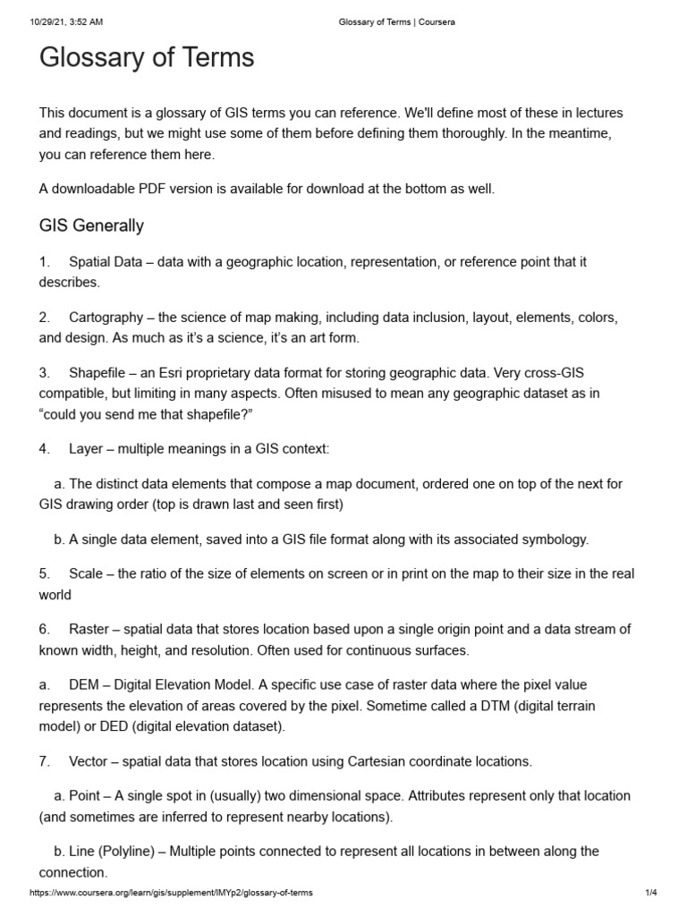Glossary of Terms - Coursera | PDF | Arc Gis | Geographic Information System