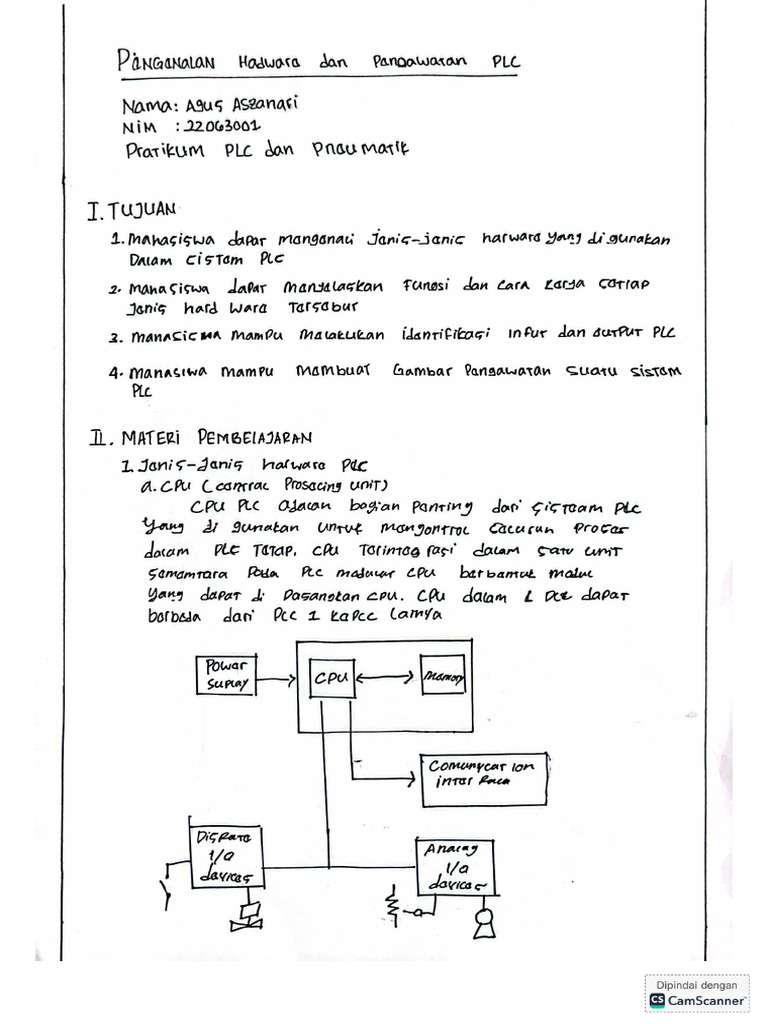 Laporan - PLC - 01 - Agus Aszahari - 22063001 | PDF