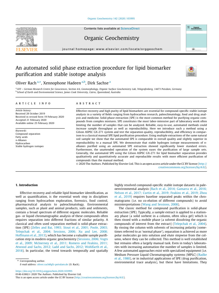 An Automated Solid Phase Extraction Procedure For Lipid Biomarker Purification and Stable ...