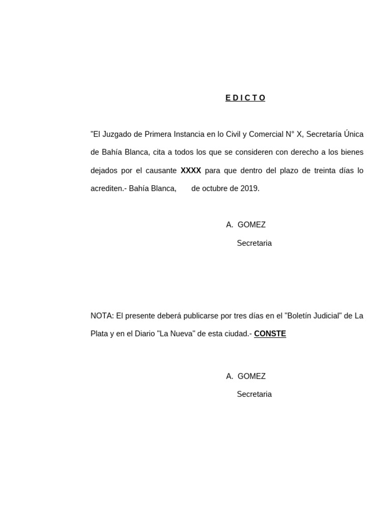 Modelo Edicto 1 | PDF