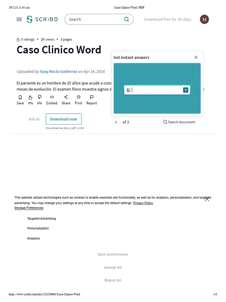 Caso Clinico Word _ PDF | PDF | Scribd | Http Cookie