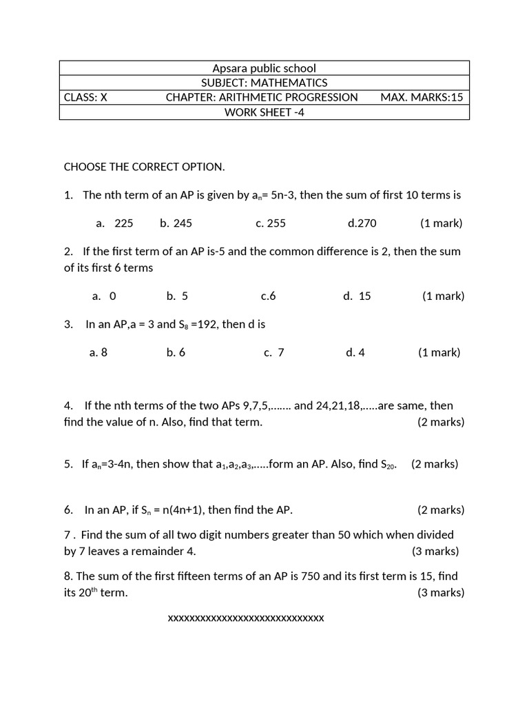 Class 10 Maths AP WORKSHEET-4 | PDF