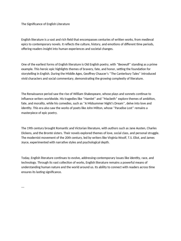 The Significance of English Literatur1 | PDF