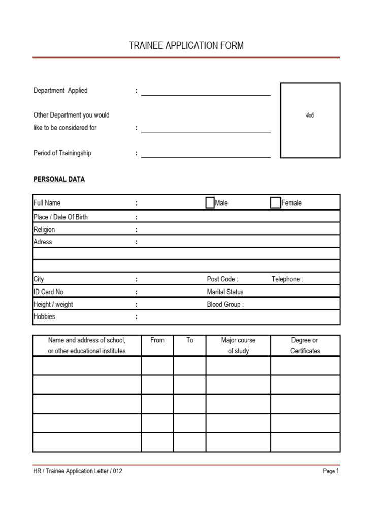 012-Trainee (OJT) Application Form | PDF