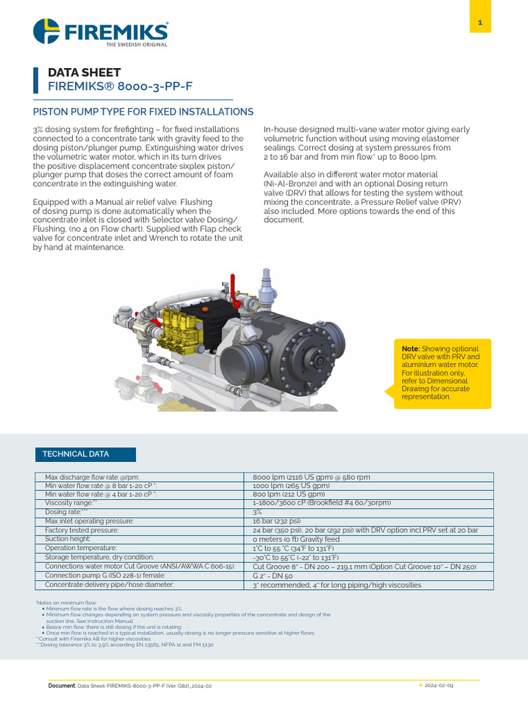 Data Sheet Firemiks 8000 3 PP F (Ver. g82) - 2024 02 | PDF | Valve | Pump