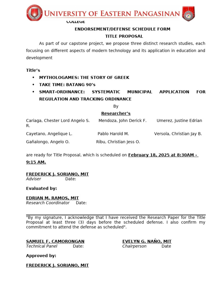 Title Proposal Endorsement and Schedule Form 2 | PDF