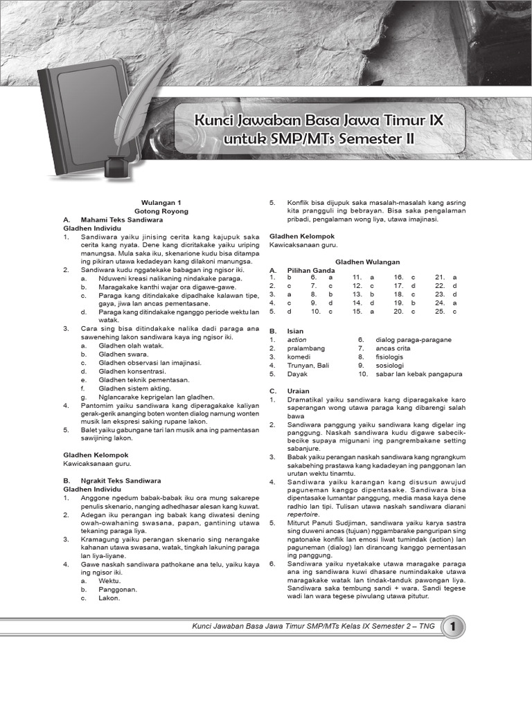 Kunci Ringkas Basa Jawa Timur 9 SMT 2 Pilar Finish | PDF