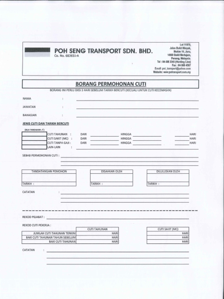 Borang Permohonan Cuti | PDF