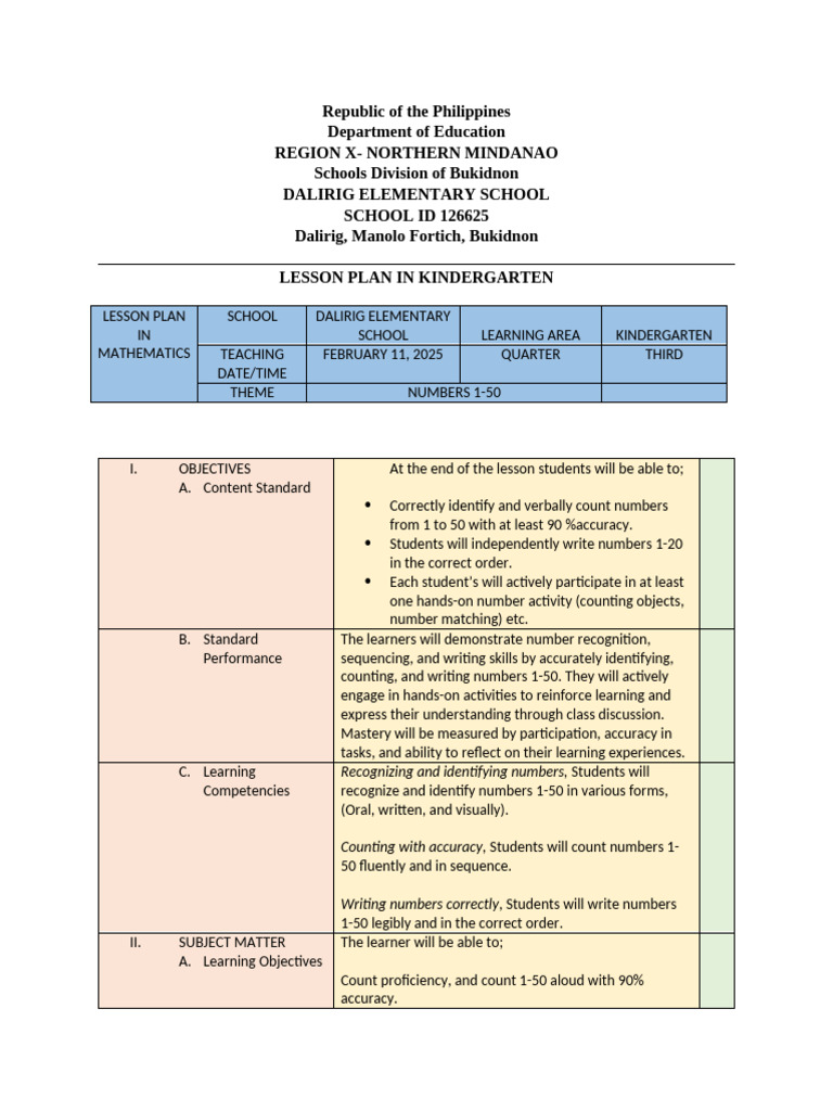 Mich Matatag LP Kindergarten Final | PDF | Learning | Lesson Plan