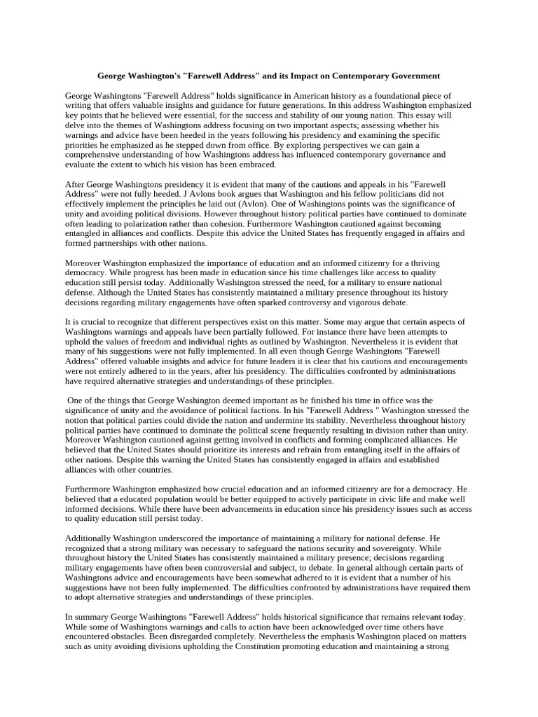 Washington's Farewell Address Impact | PDF | George Washington ...