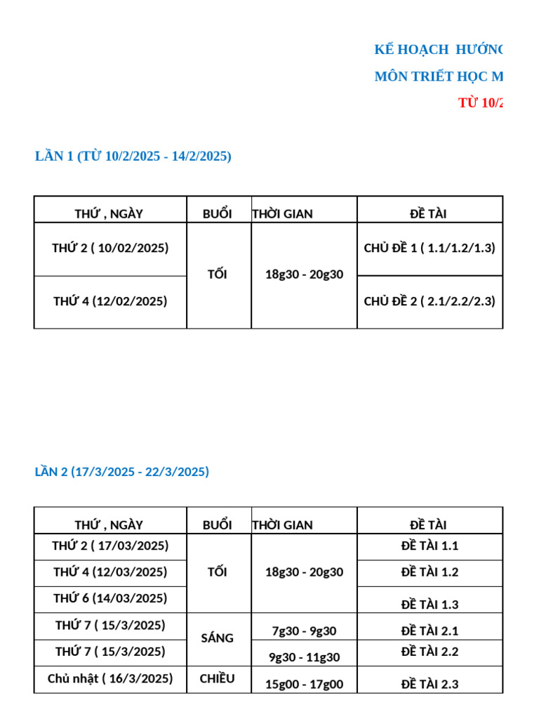 HK 242 - T2 - 2025 - Thời Gian Hướng Dẫn BTL - THML | PDF