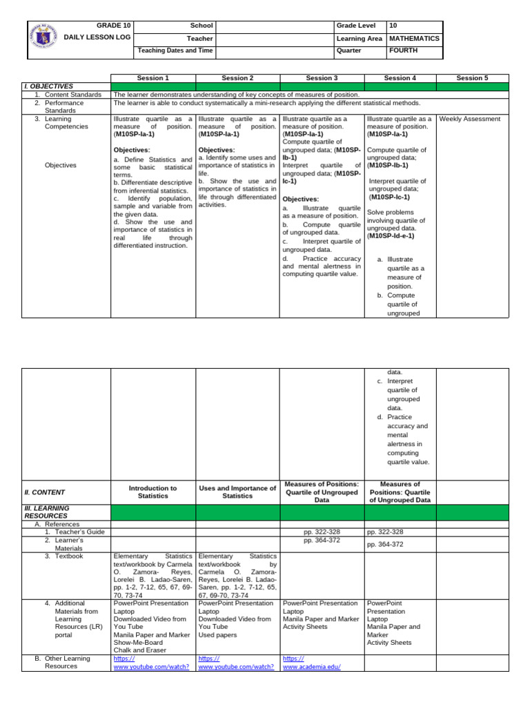 G10 DLL Fourth-Quarter | PDF | Quartile | Statistics