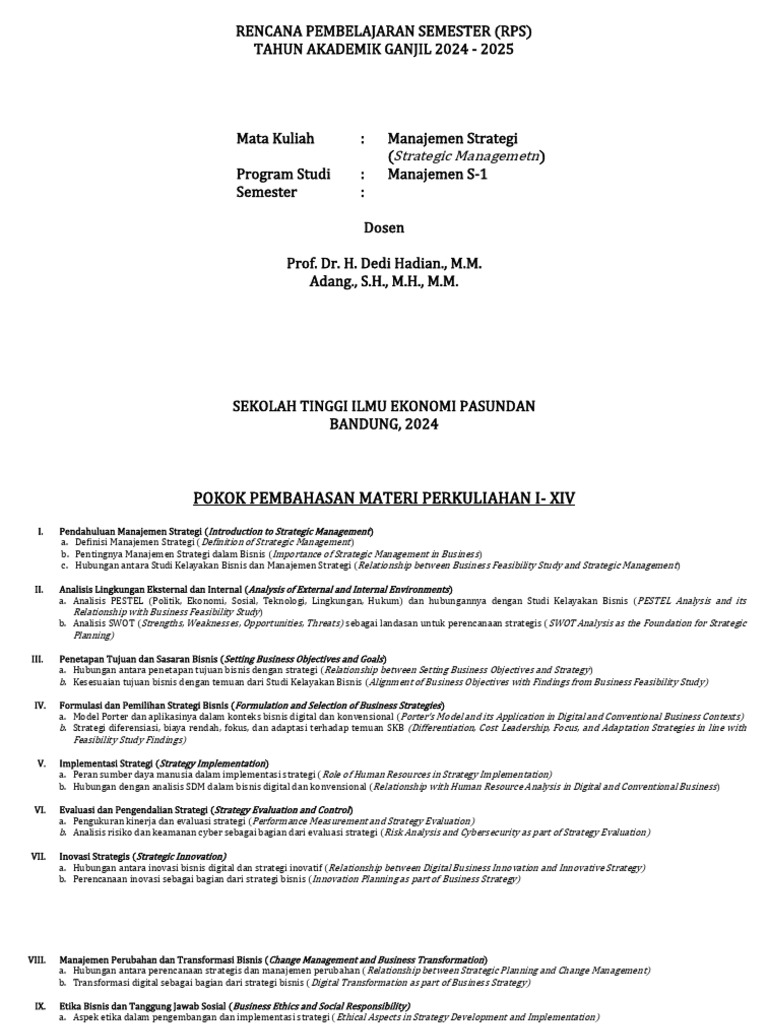 RPS - Manajemen Strategi 2024 - 2025 | PDF