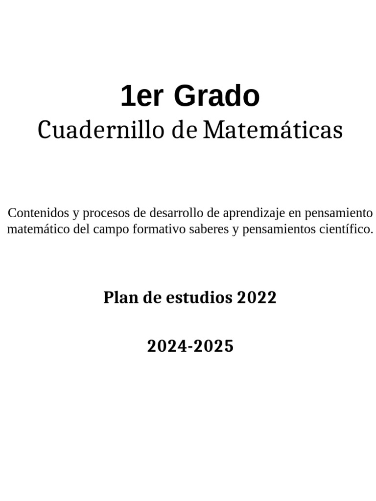 1er Grado - Cuadernillo de Matemáticas | PDF | Sustracción