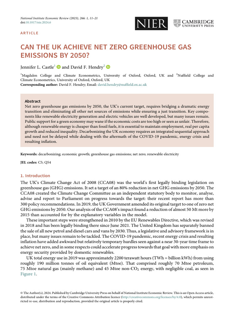 Can The Uk Achieve Net Zero Greenhouse Gas Emissions by 2050 | PDF ...
