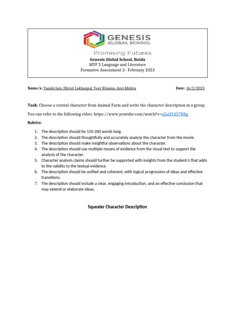 MYP2 FA2 Visual Text Analysis | PDF