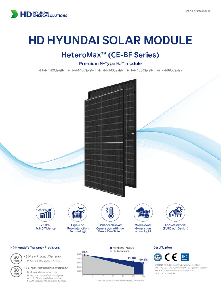 MODULO FOTOVOLTAICO Hyundai HJT 450Wp | PDF | Solar Panel | Electrical ...