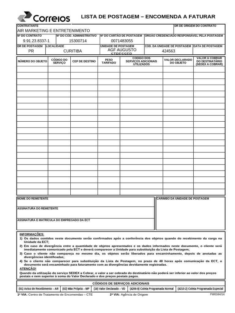 Lista - Postagem - Encomenda - A - Faturar AIR PROMO | PDF