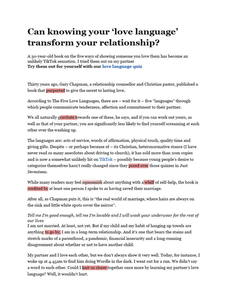 Can Knowing Your Love Language' Transform Your Relationship | PDF