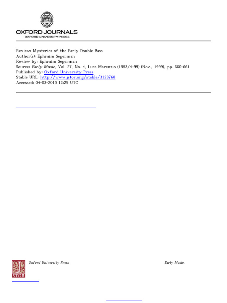 Ephraim Segerman (1999) - Mysteries of The Early Double Bass | PDF ...
