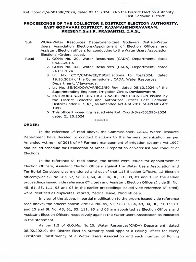 Appointment - of - WUA - Election - Officers, - AAOs, - Polling - Officers - Proceedings ...