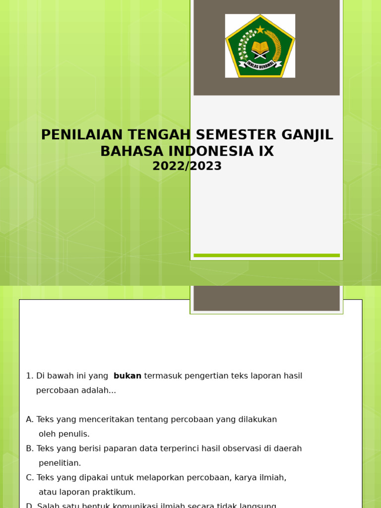 Penilaian Tengah Semester Ganjil Bahasa Indonesia Kelas Ix | PDF