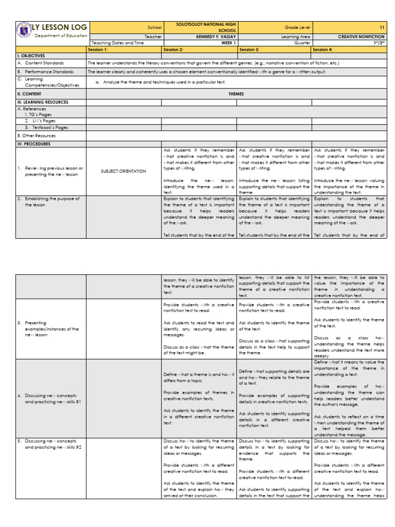 Creative Nonfiction Theme Analysis | PDF | Creative Nonfiction | Learning