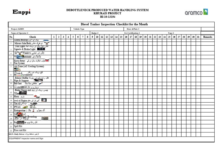 22-Diesel Tanker Inspection Checklist | PDF
