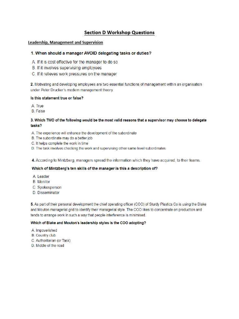 Section D Workshop Questions | PDF