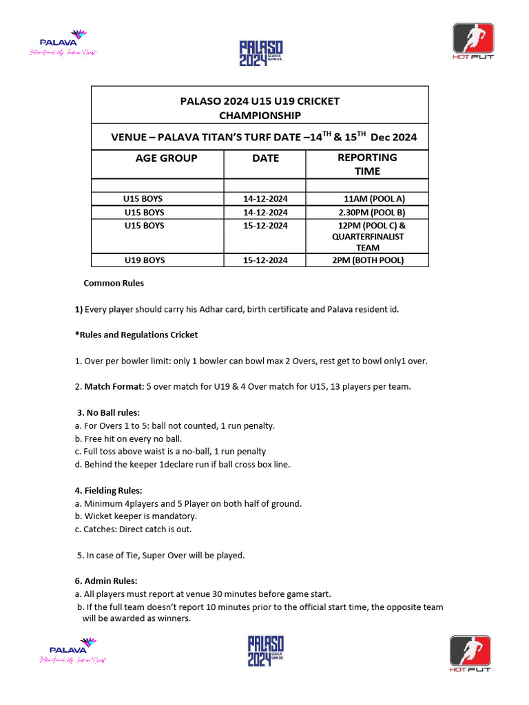 U15 U19 CRICKET SCHEDULE PALASO 2024 (1) | PDF