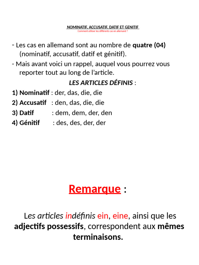 Cas en allemand : Nominatif à Génitif | PDF | Relations syntaxiques ...